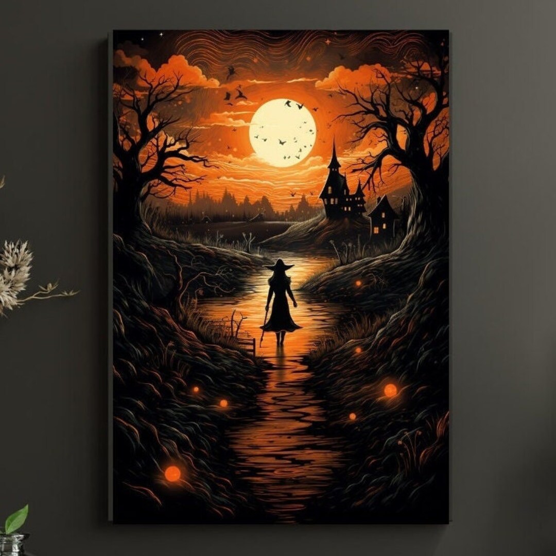 Witch on Forest Path Autumn Digital Download Printable Vintage Style ...