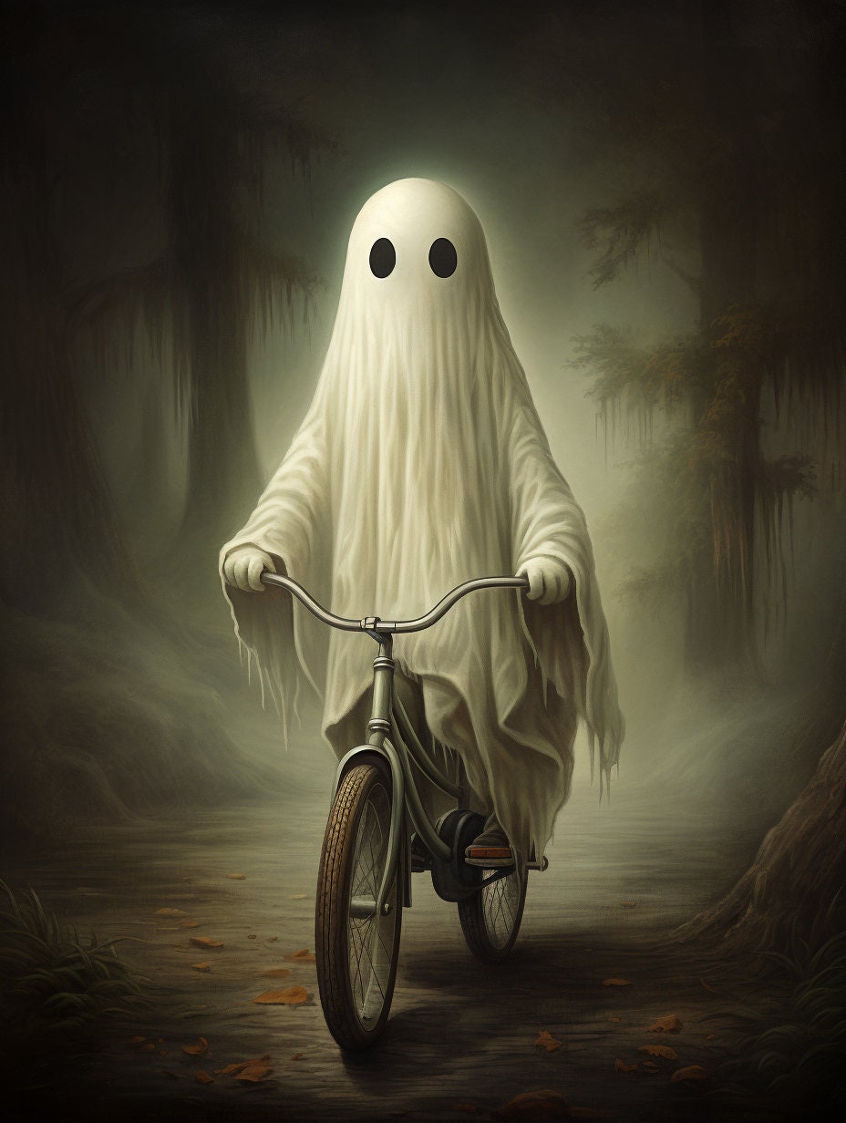Cute Ghost on a Bike Digital Download Printable Vintage - Etsy