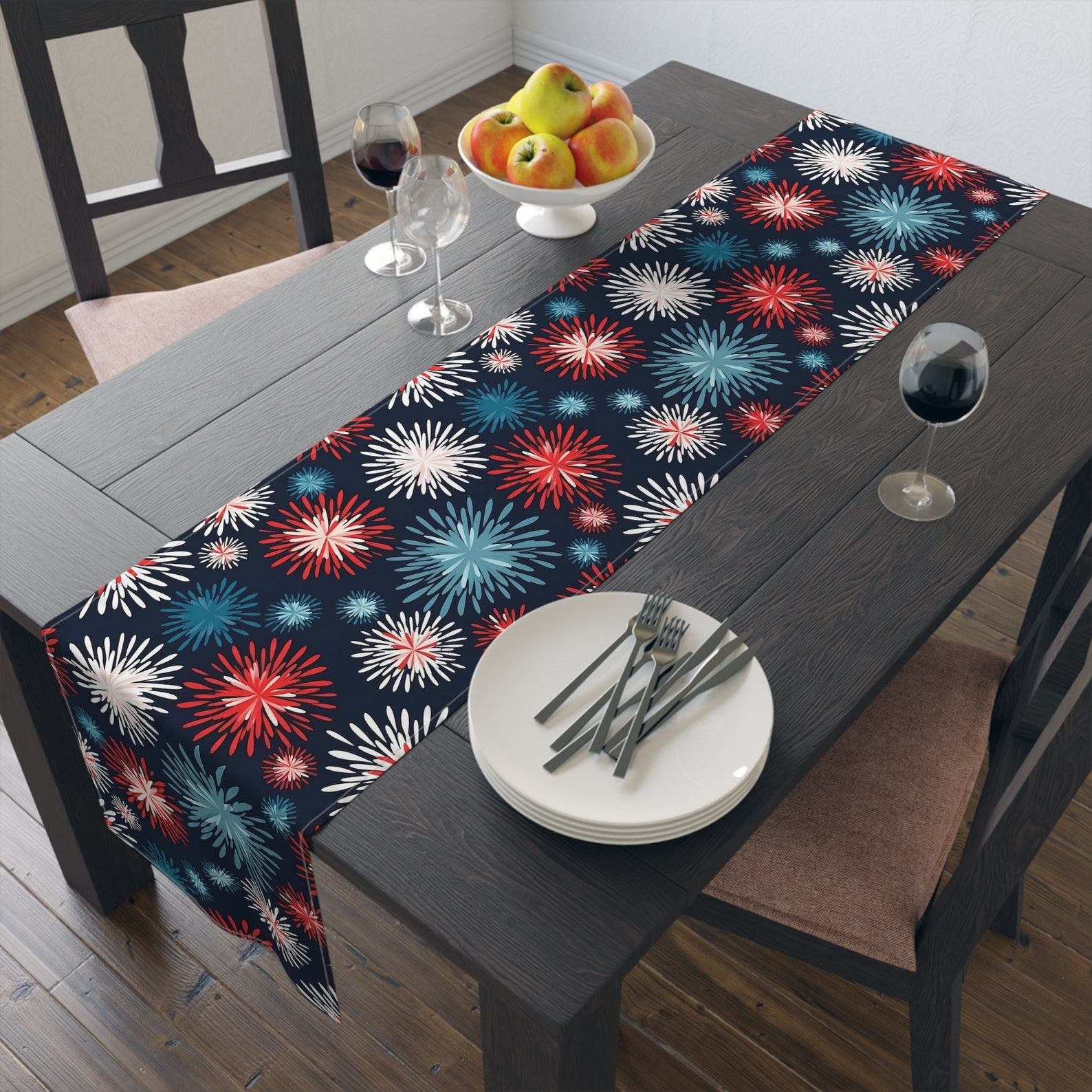 Fourth of July Fireworks Design Table Runner Red White and Blue ...