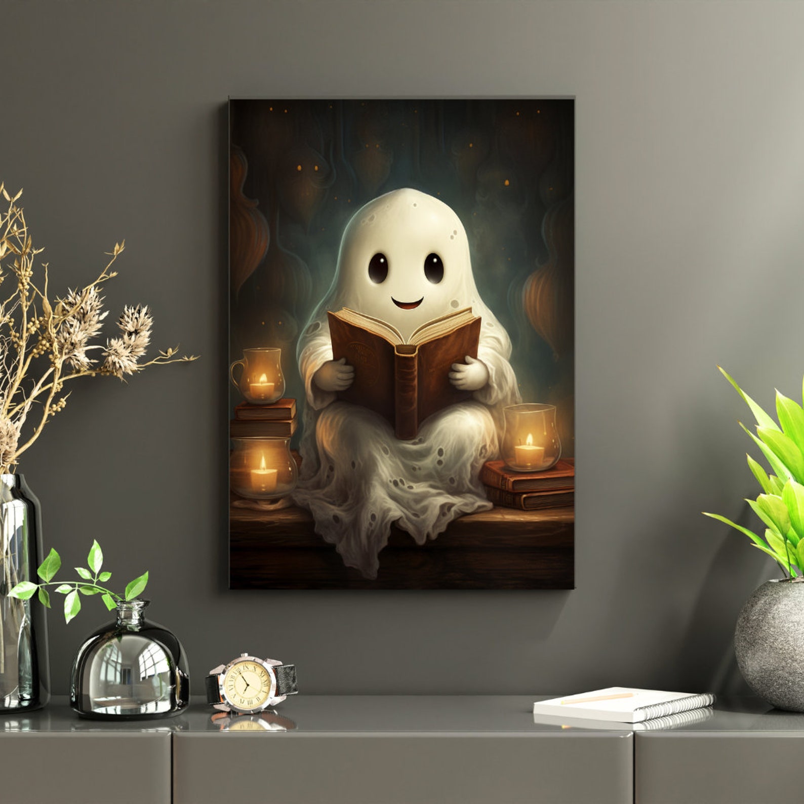 Cute Ghost Reading a Book Digital Download Printable Vintage Style ...