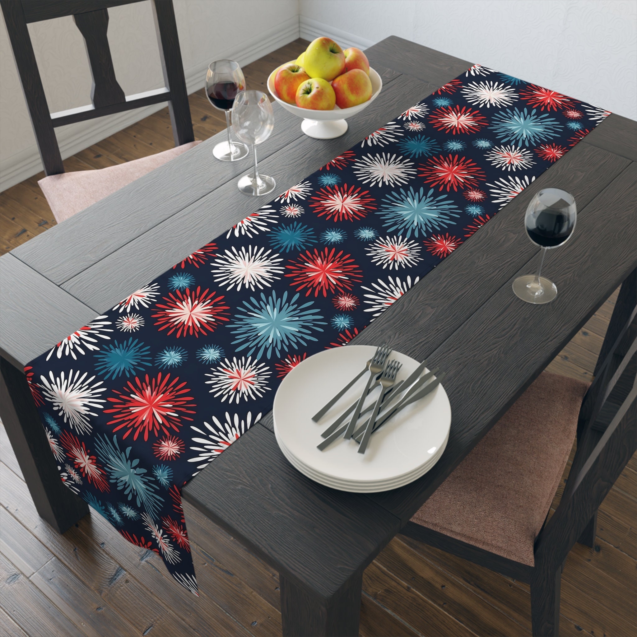 Fourth of July Fireworks Design Table Runner Red White and Blue ...