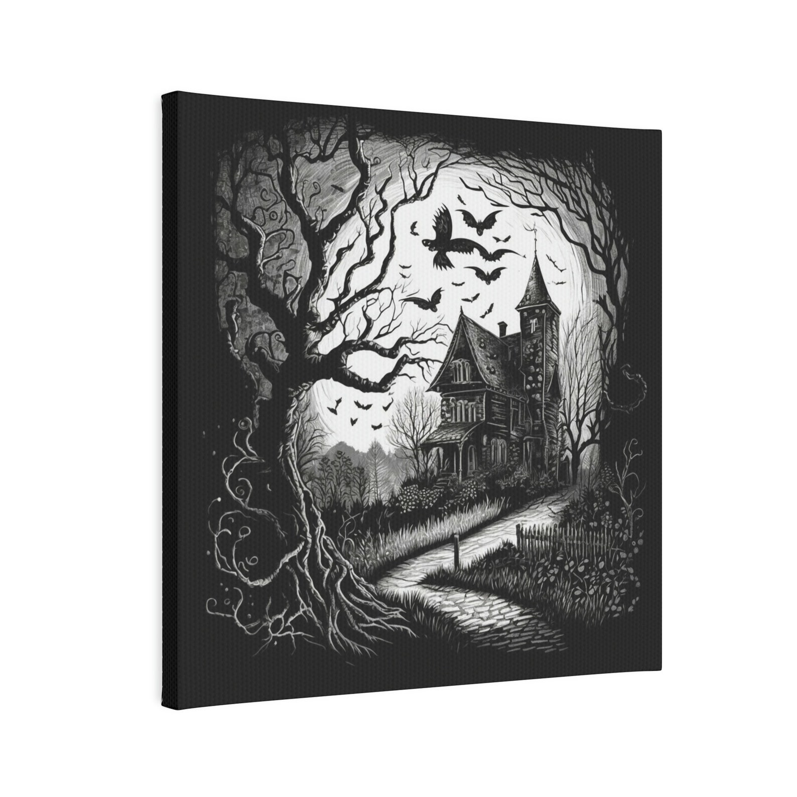 Spooky Haunted House 8x8 Photo Tile Black and White Halloween Wall Art ...