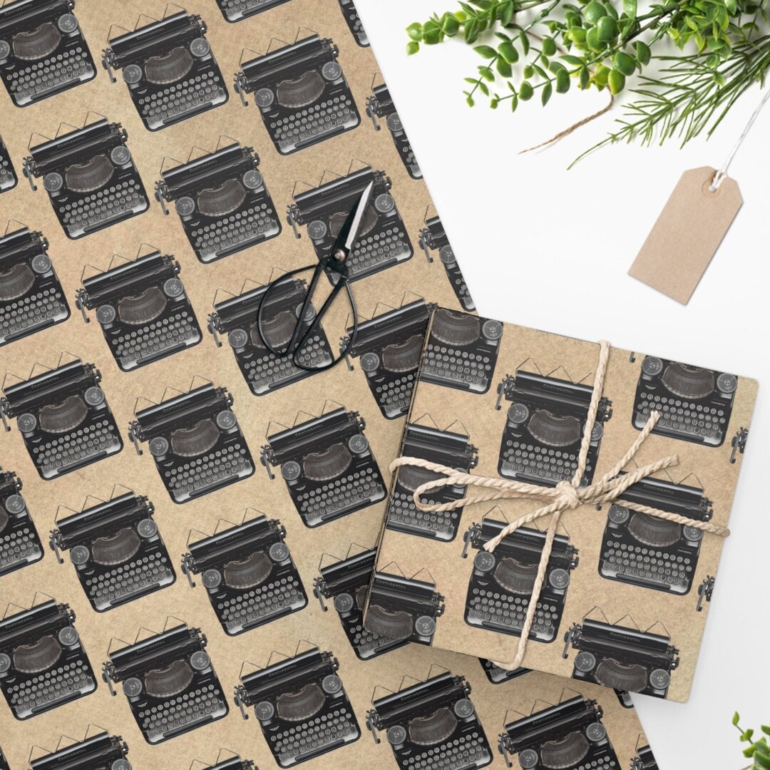 Black Vintage Typewriter Gift Wrap Steampunk Themed Wrapping Paper Dark ...