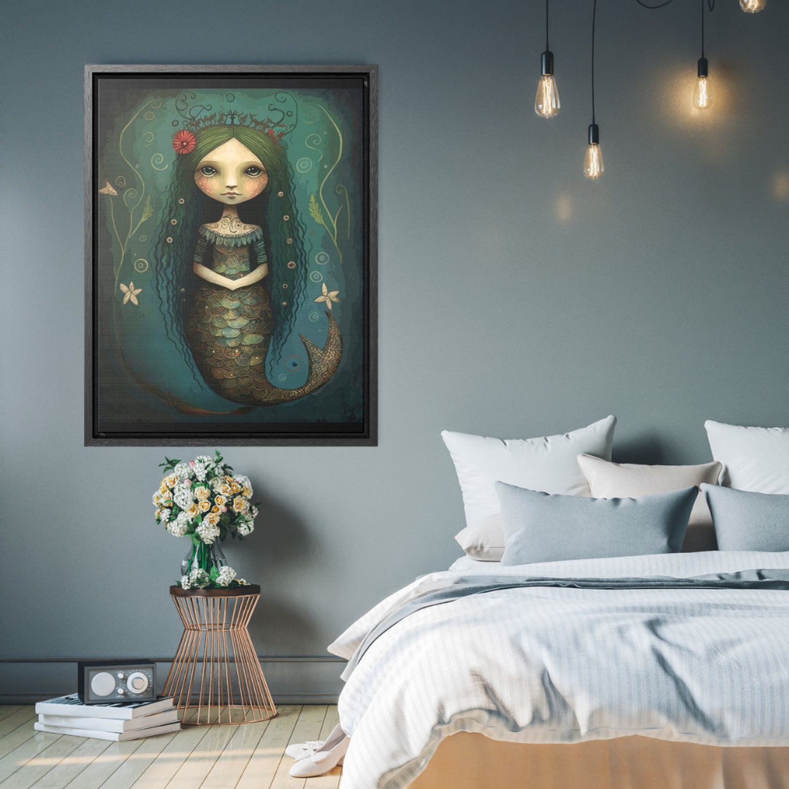 Pretty Mermaid Framed Art Cute Mermaid Canvas Mermaid - Etsy