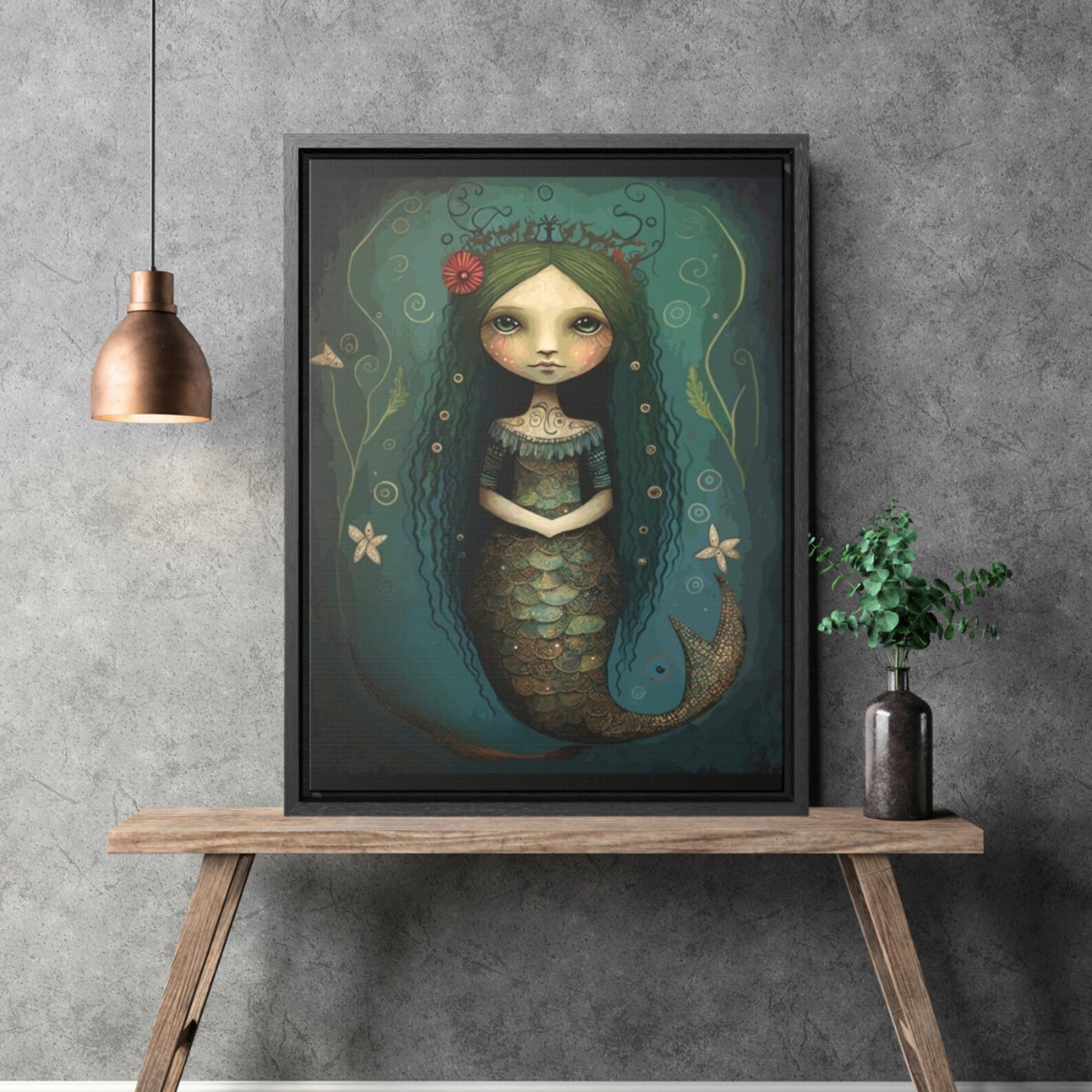Pretty Mermaid Framed Art Cute Mermaid Canvas Mermaid - Etsy
