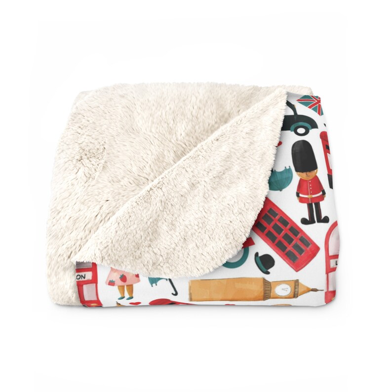 Colorful London Icons Sherpa Fleece Blanket Cozy British Themed Blanket ...