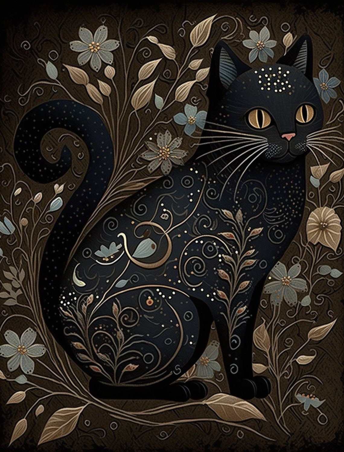 Black Cat Folk Art Greeting Cards 5-pack 5 Different Designs With ...