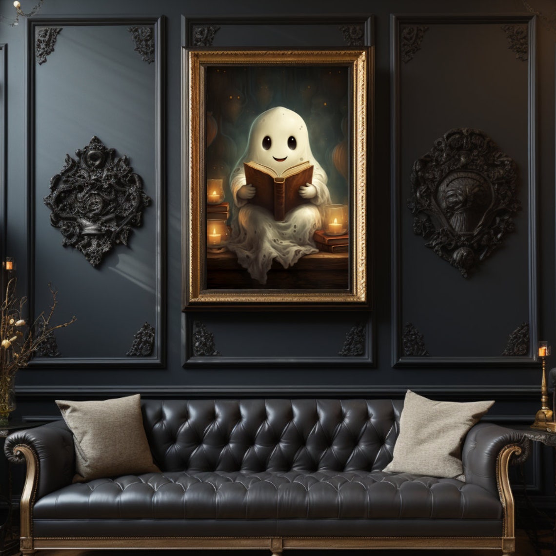 Cute Ghost Reading a Book Digital Download Printable Vintage Style ...