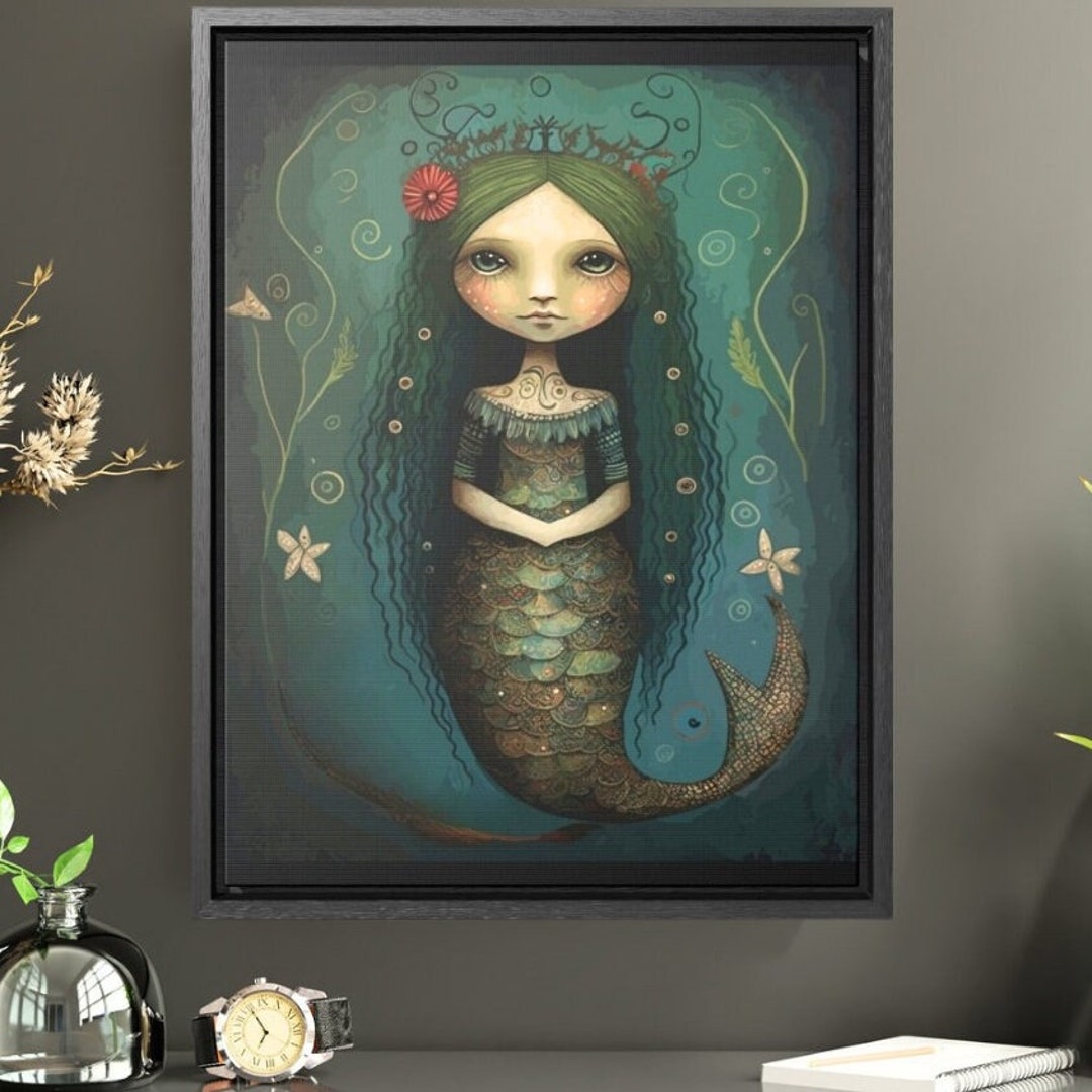 Pretty Mermaid Framed Art Cute Mermaid Canvas Mermaid Gallery Wall ...