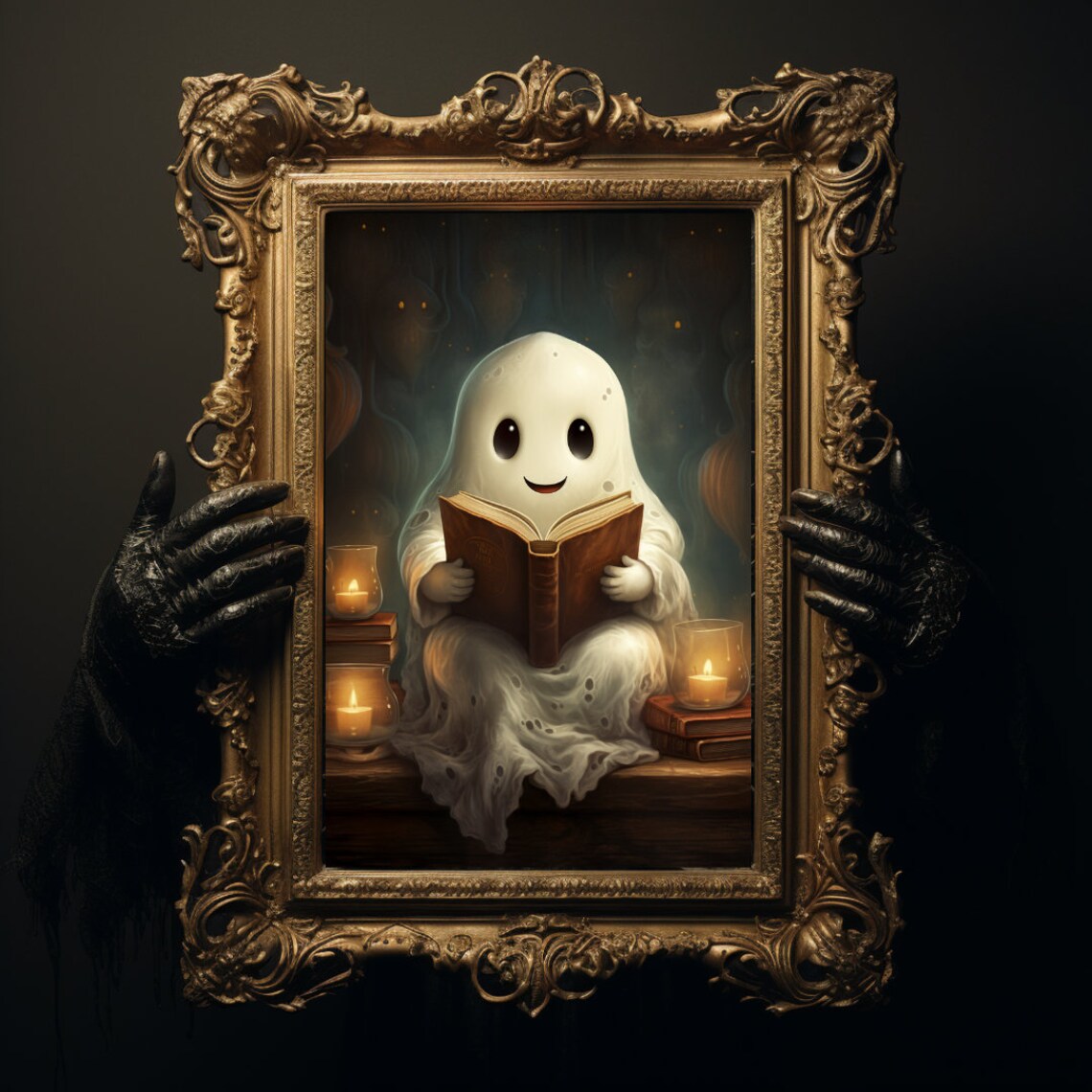 Cute Ghost Reading a Book Digital Download Printable Vintage - Etsy