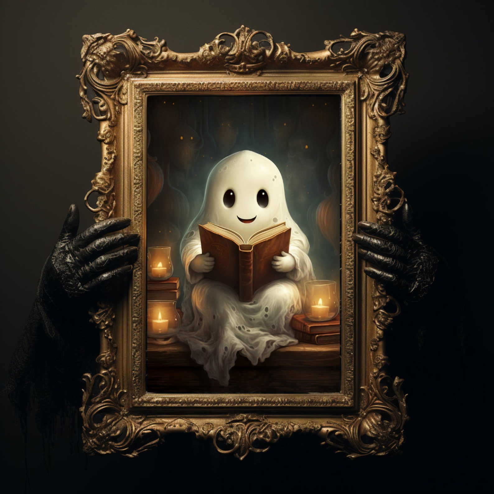 Cute Ghost Reading a Book Digital Download Printable Vintage Style ...