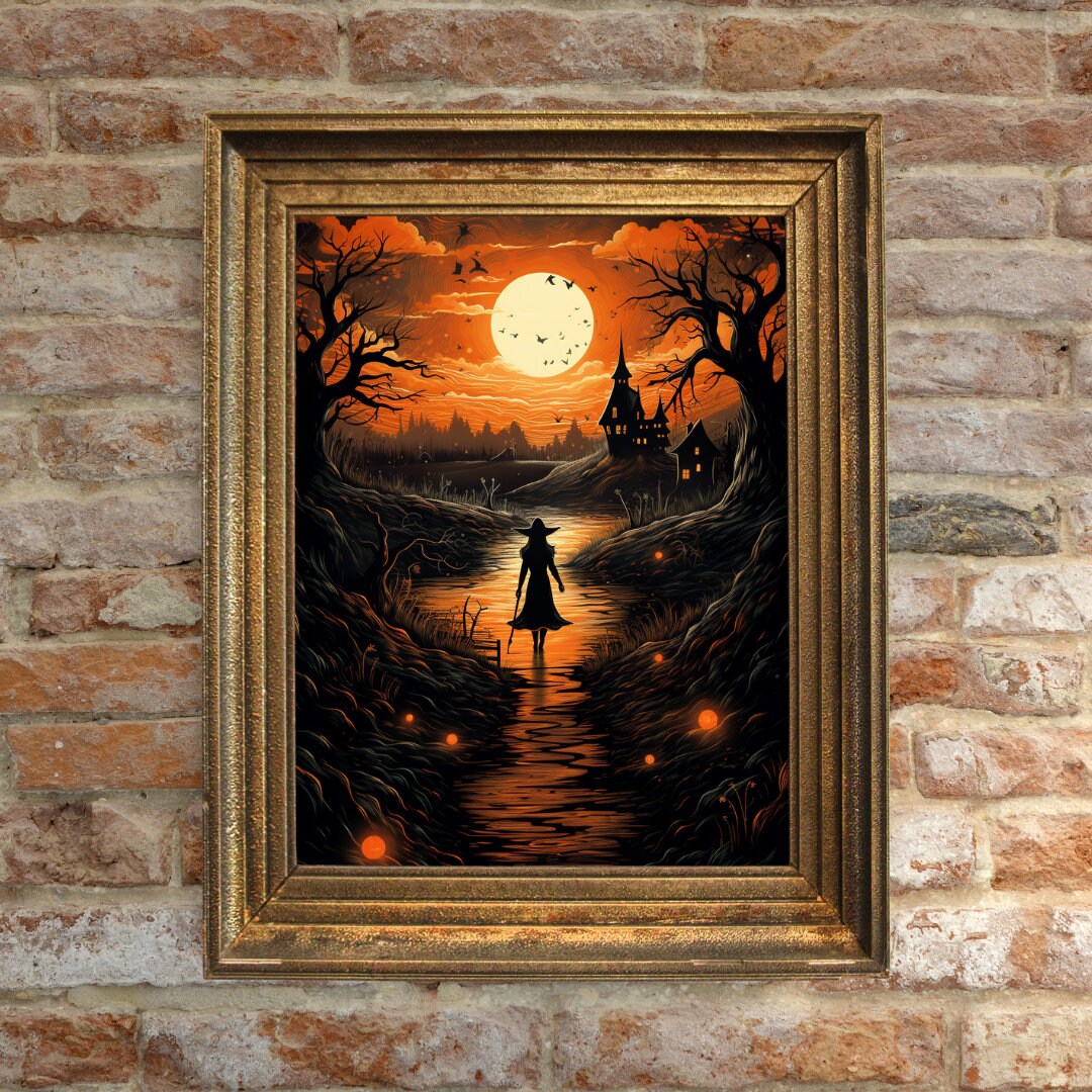 Witch on Forest Path Autumn Digital Download Printable Vintage Style ...