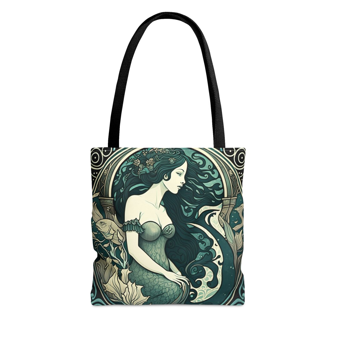 Beautiful Mermaid Tote Bag Art Nouveau Style Book Bag Mermaid Shopping ...