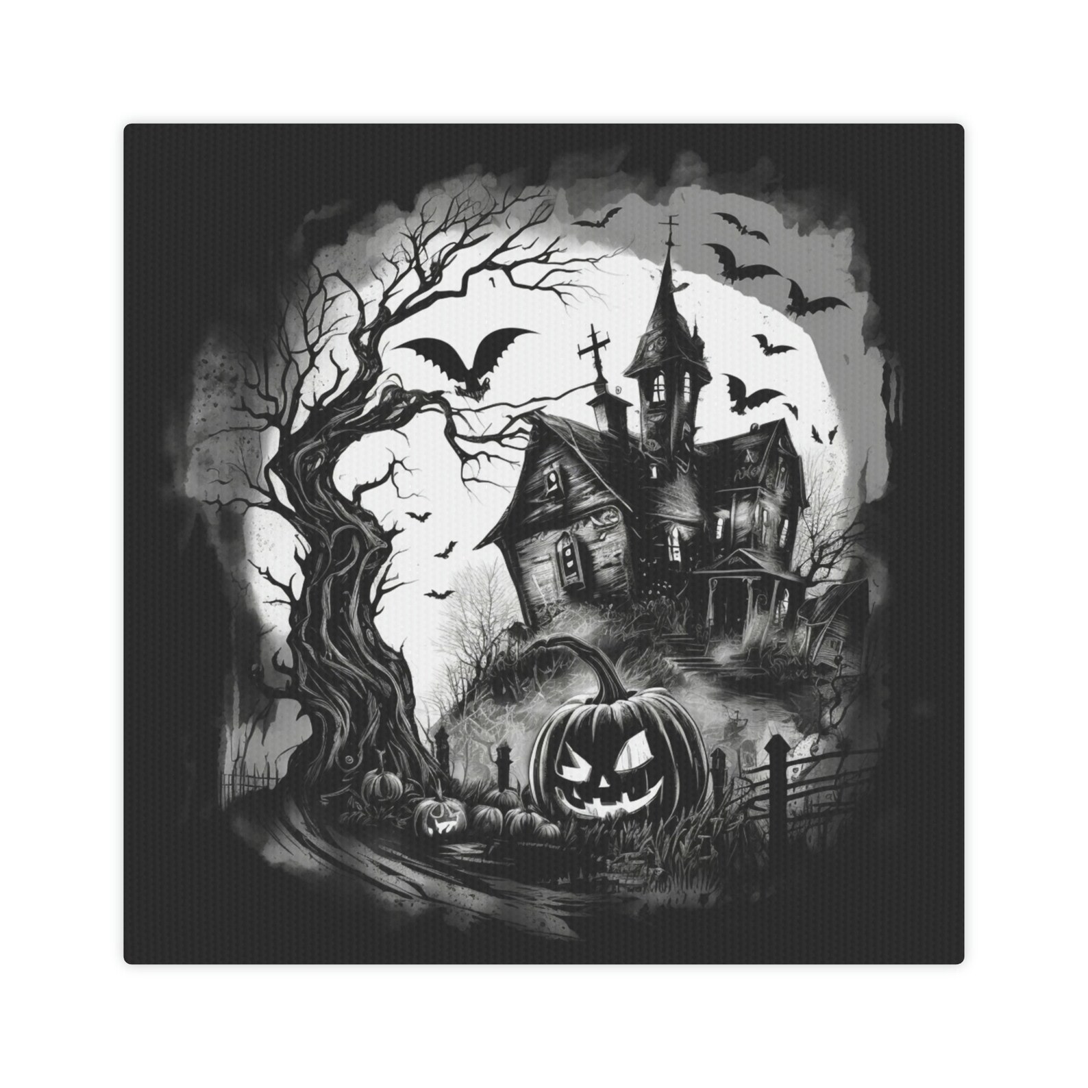 Spooky Haunted House 8x8 Photo Tile Black and White Halloween Wall Art ...