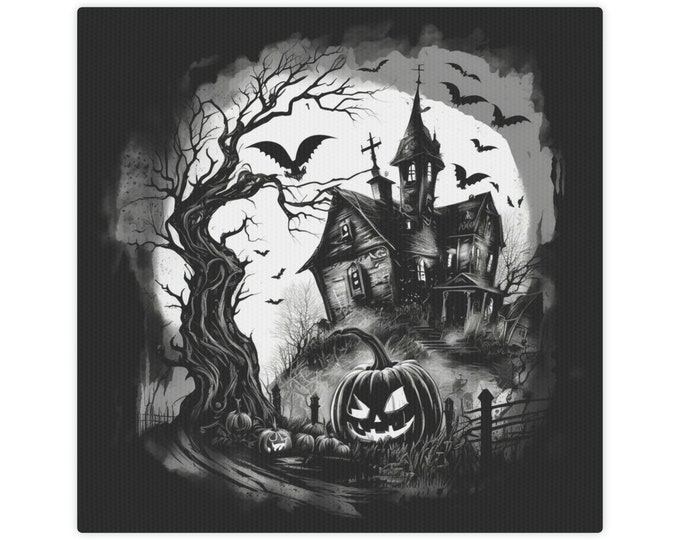 Spooky Haunted House 8x8 Photo Tile - Black and White Halloween Wall ...