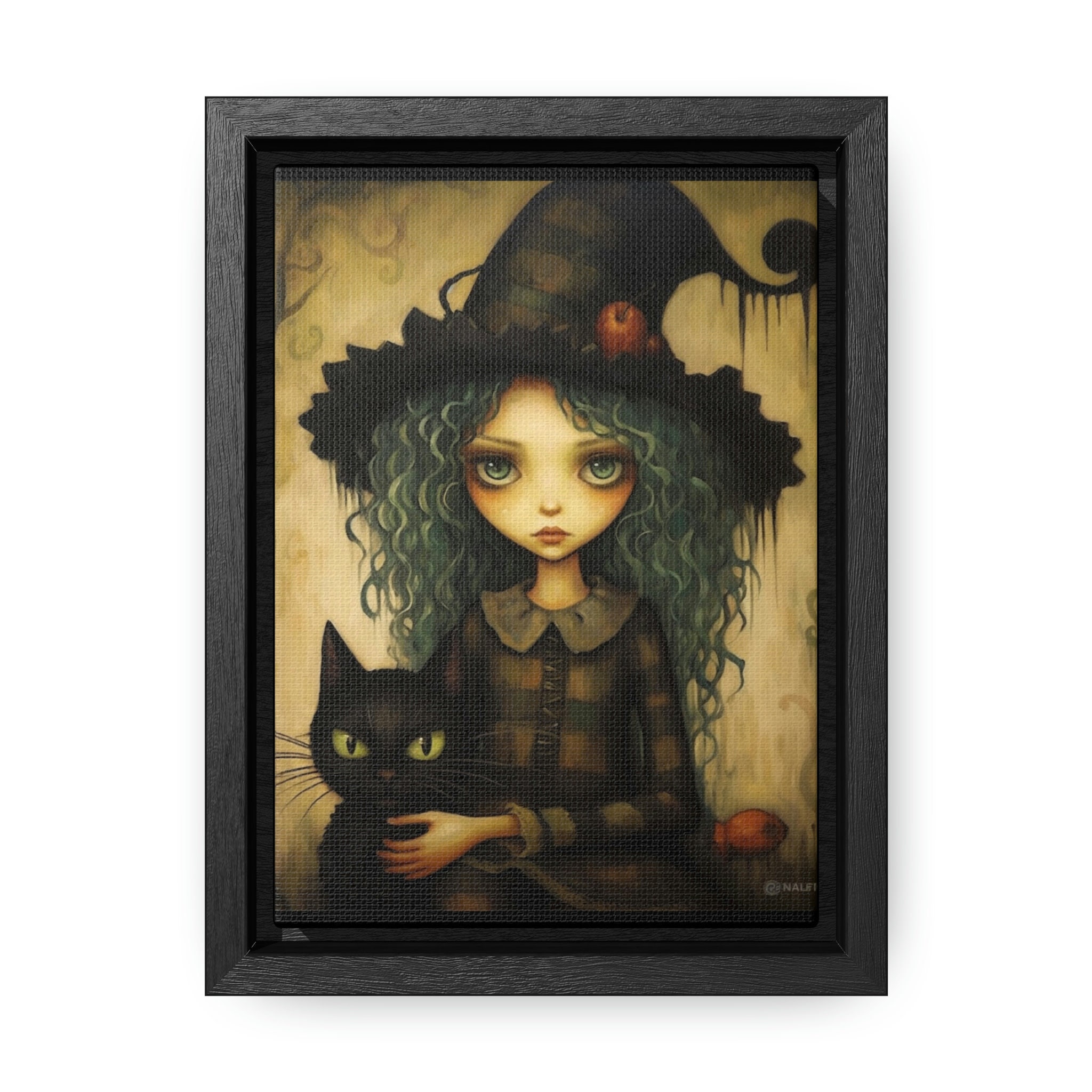 Cute Little Witch and Black Cat Halloween Art Fall Decor - Etsy