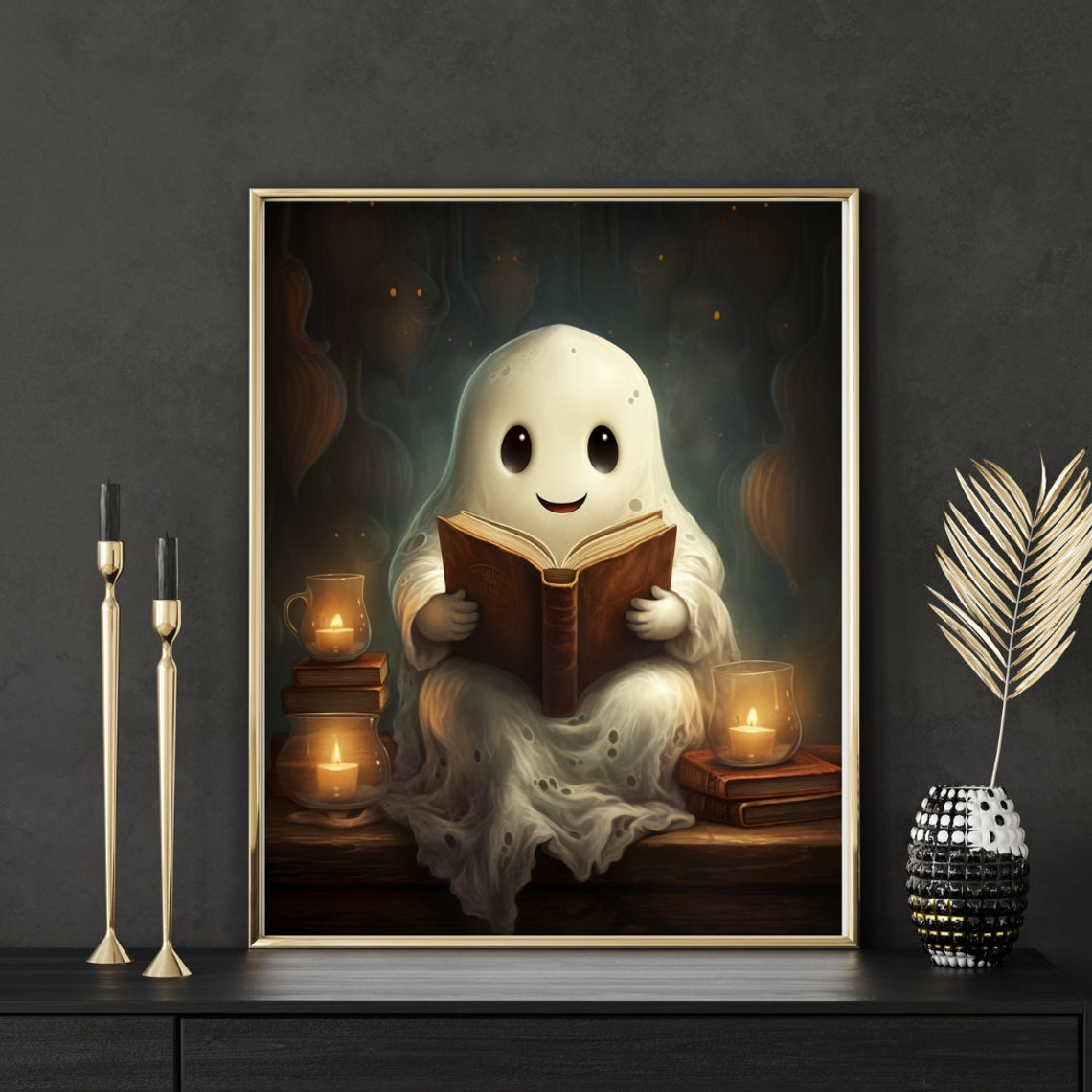 Cute Ghost Reading a Book Digital Download Printable Vintage Style ...