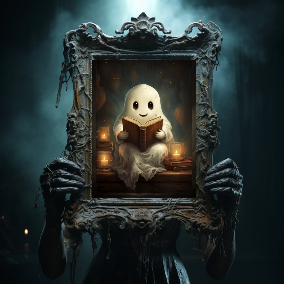 Cute Ghost Reading a Book Digital Download Printable Vintage Style ...