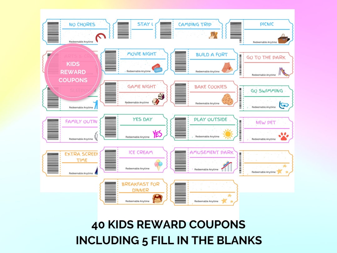 Kids Reward Coupons, Kids Printables, Coupon Book for Kids - Etsy