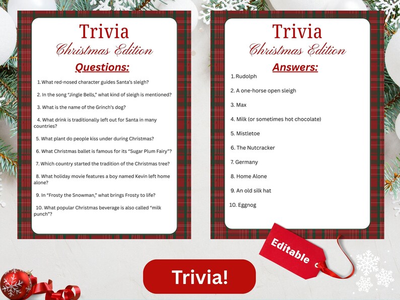 Plaid Christmas Games Bundle Printable Bingo, Trivia, Scavenger Hunt ...