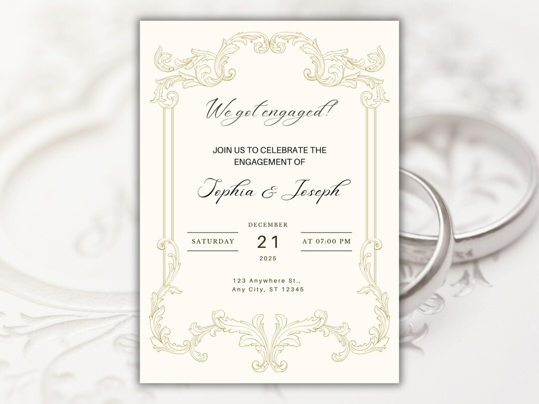 Editable Fancy Scroll Invitation Elegant Engagement or Bridal Shower ...