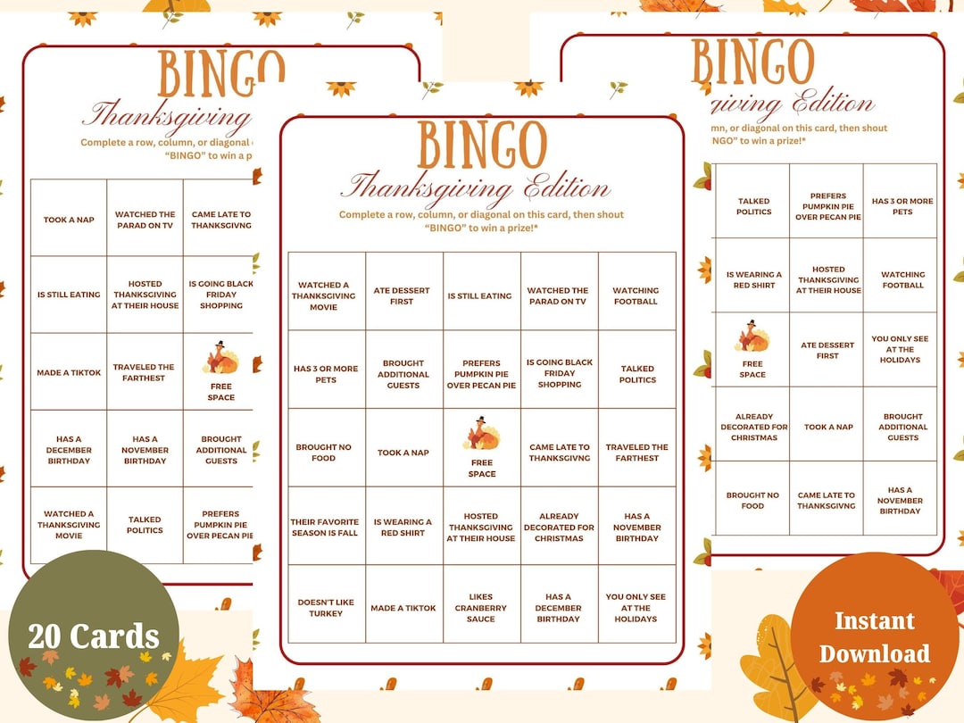 Fall Bingo Printable Autumn Leaves Bingo Game Thanksgiving Activity for ...
