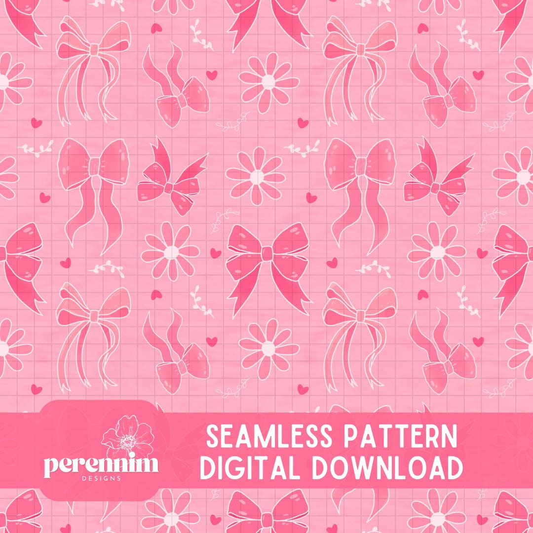 Pink Bows Coquette Seamless Pattern Hand Drawn Tileable PNG Digital ...