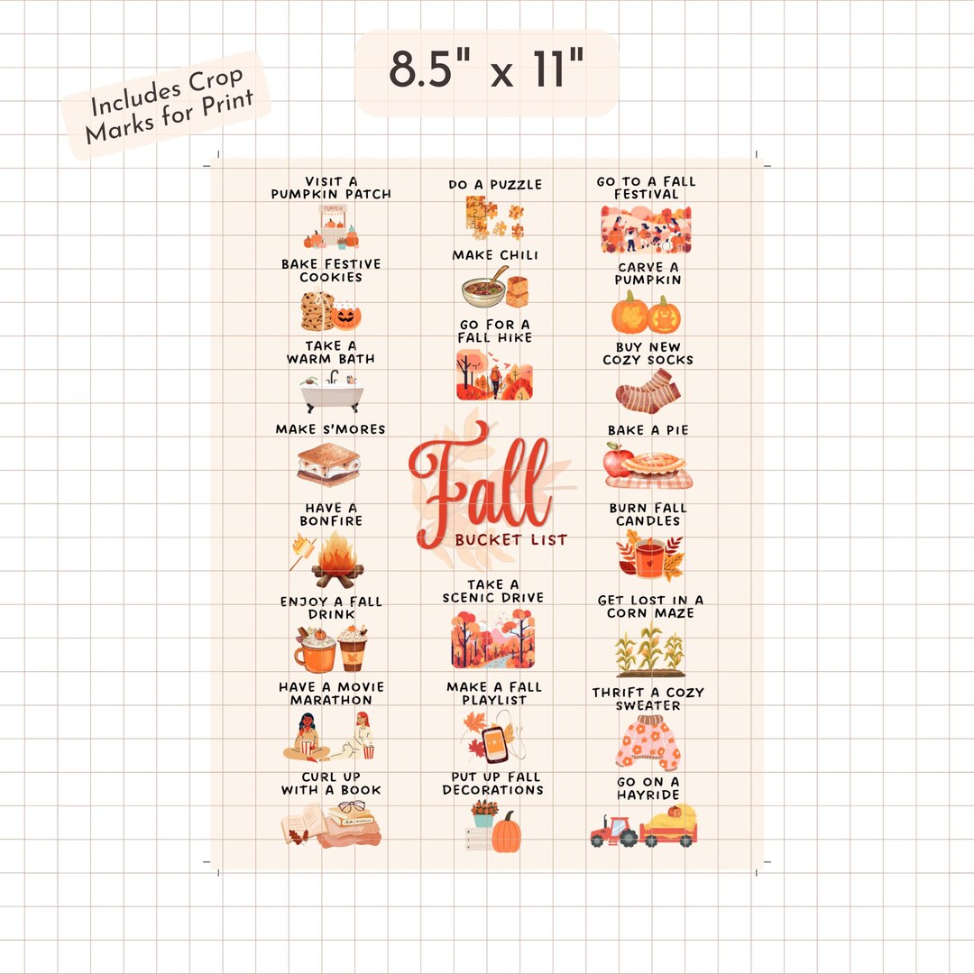 Fall Bucket List Printable Cute Autumn, Self Care & Halloween ...
