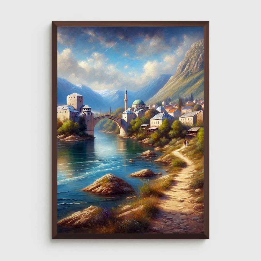 Mostar Bosnia Oil Painting: Stari Most Bridge Art (digital Download) - Etsy