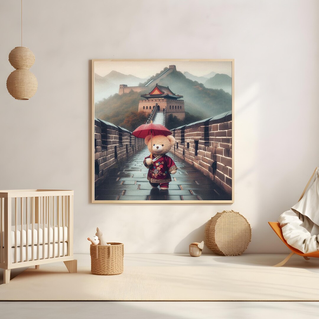 China Teddy Bear, Vintage Print, New Home Gift, Nursery Wall Decor ...