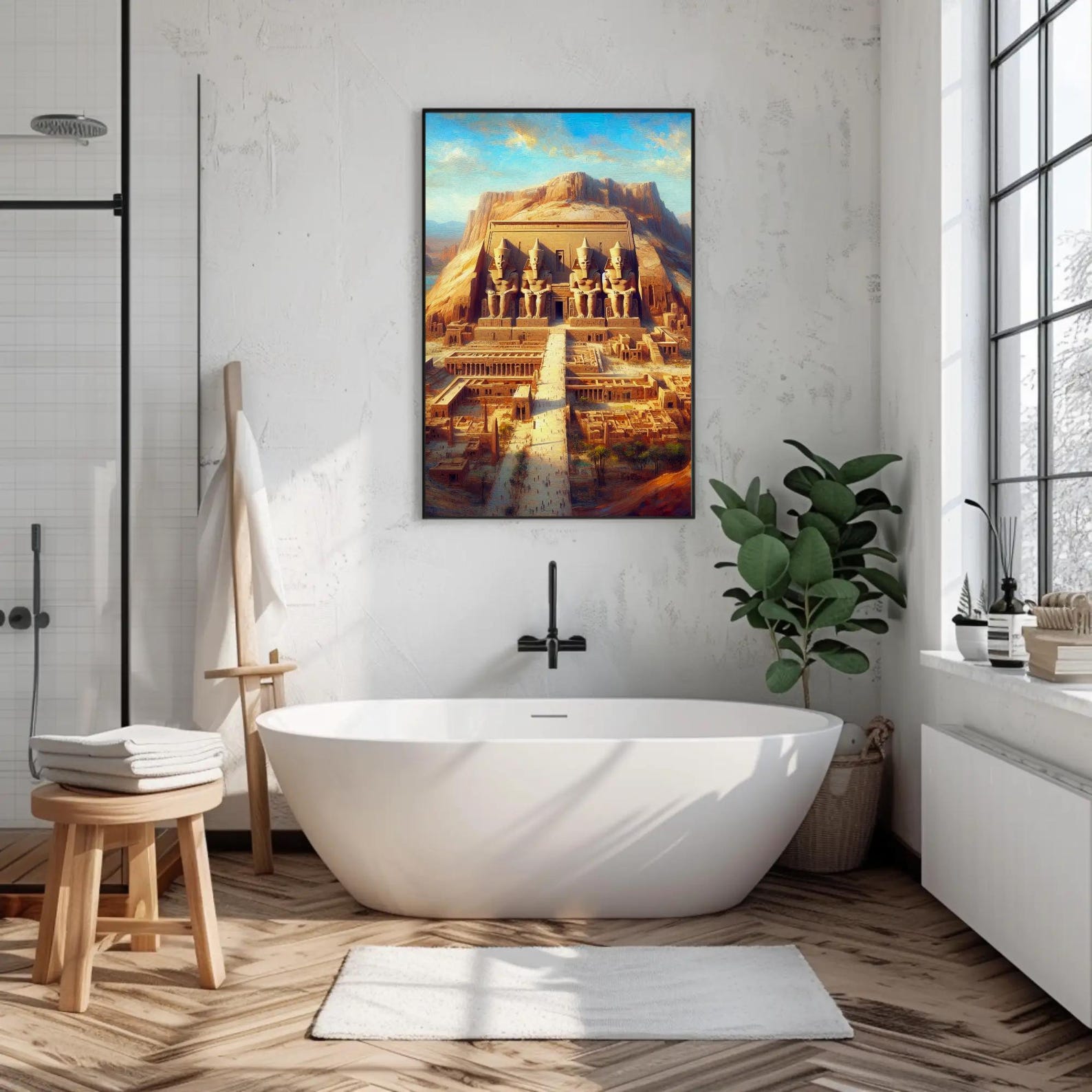 Printable Abu Simbel Oil Painting | Egypt Landmark Wall Art | Ancient ...