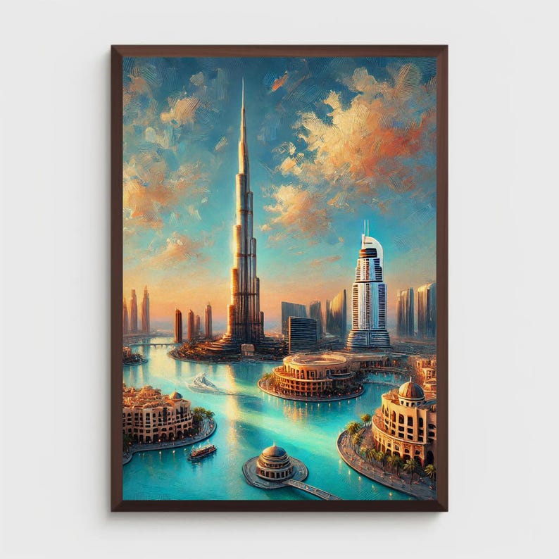 Printable Burj Khalifa Oil Painting | Arab Landmark Wall Art | Dubai ...
