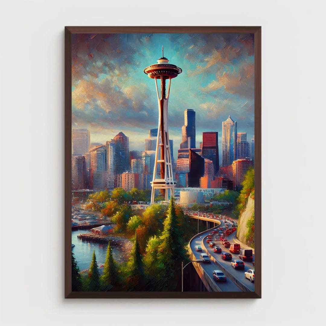 Modern Space Needle USA Oil Painting, American Artwork, Travel Poster ...