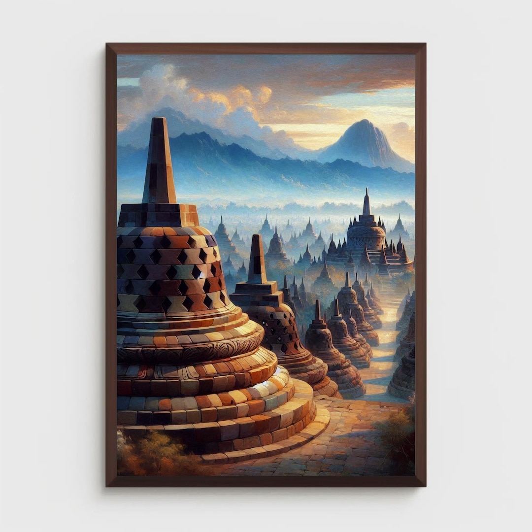 Printable Ancient Borobudur Oil Painting | Buddhist Temple Wall Art ...