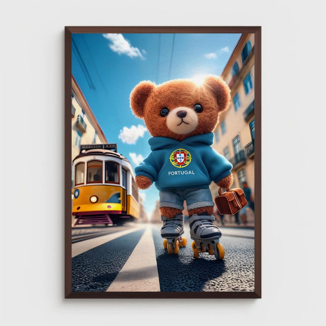 Teddy Bear in Portugal Art Print: Whimsical Nursery Decor (digital ...