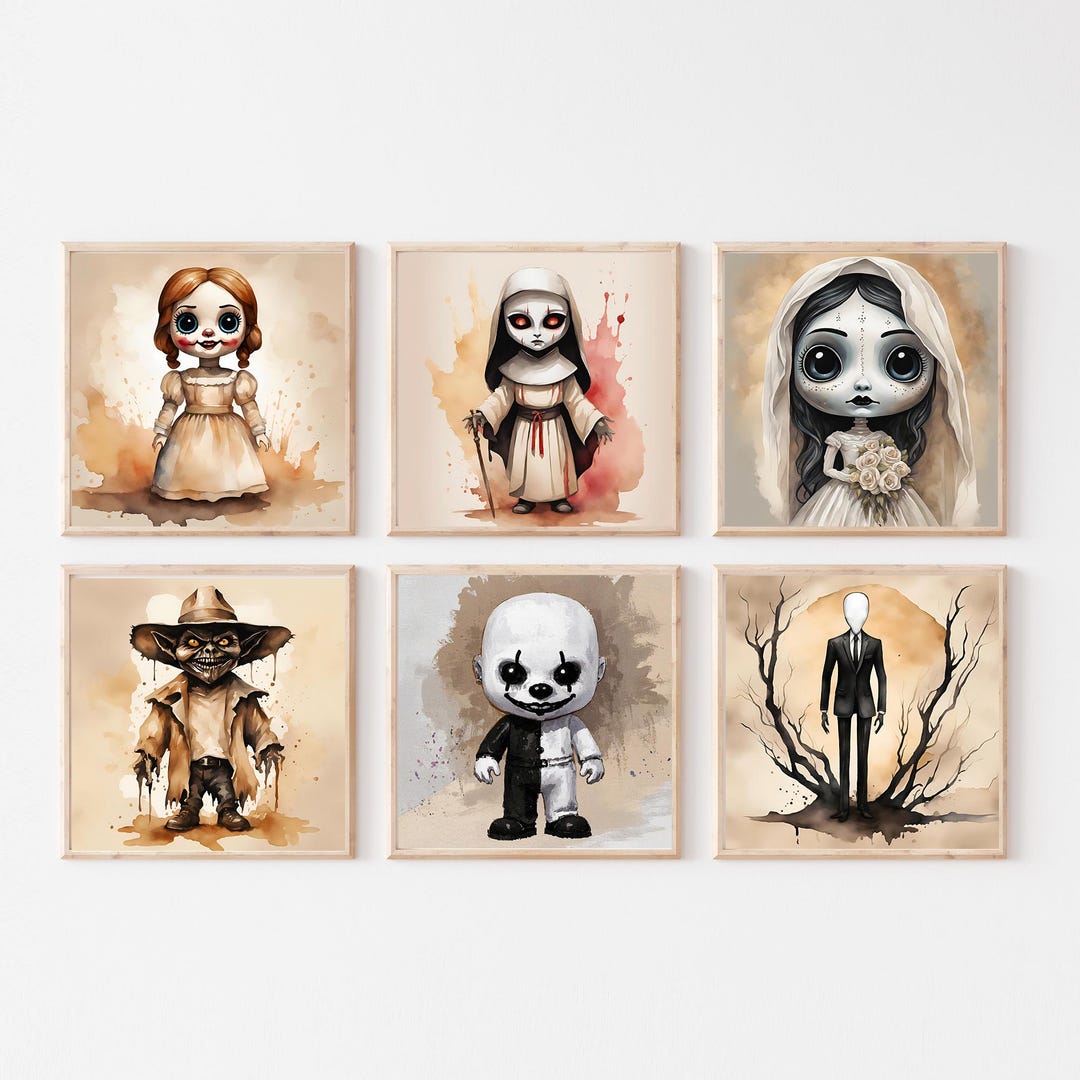 6 Watercolor Painting Demonic Themed, Horror Movie Art, Nursery Wall ...
