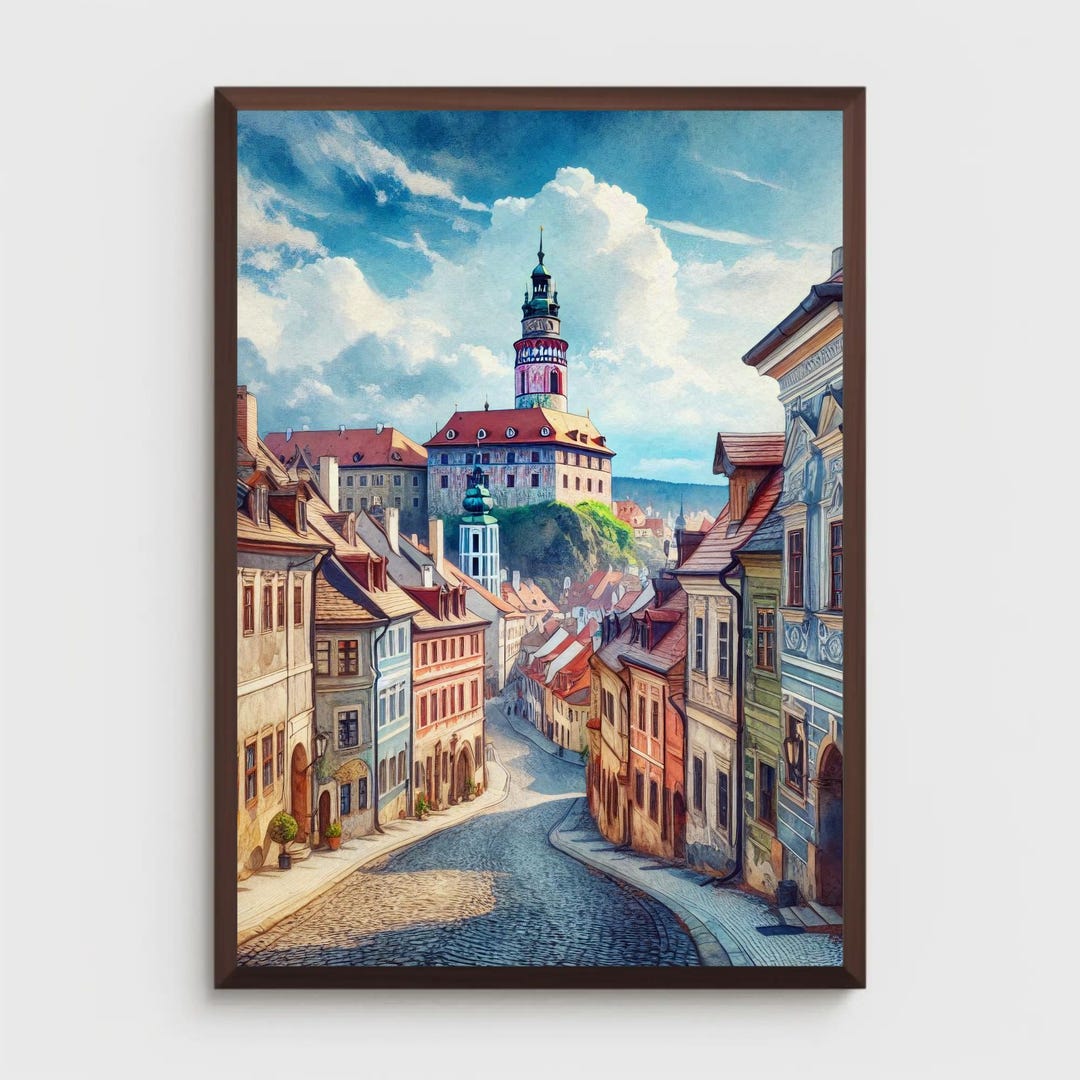 Cesky Krumlov Street Watercolor Painting, Decorative Items for Living ...