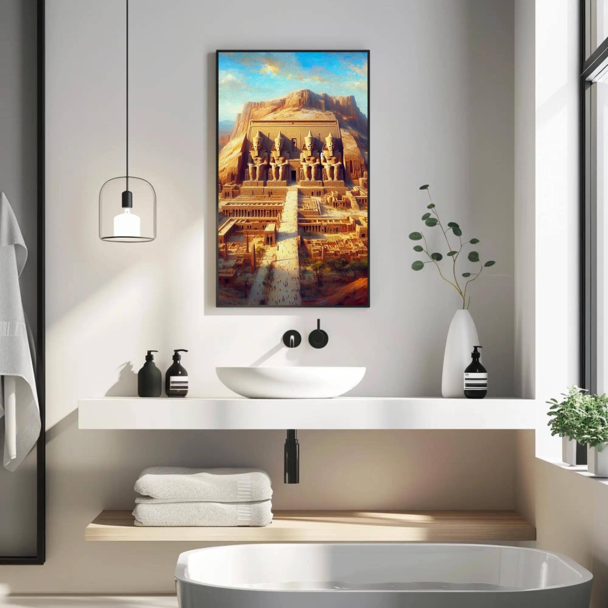 Printable Abu Simbel Oil Painting | Egypt Landmark Wall Art | Ancient ...