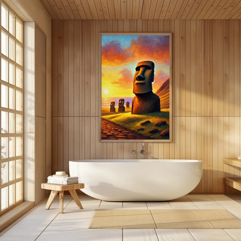 Printable Moai Statue Oil Painting | Polynesian Heritage Wall Art ...