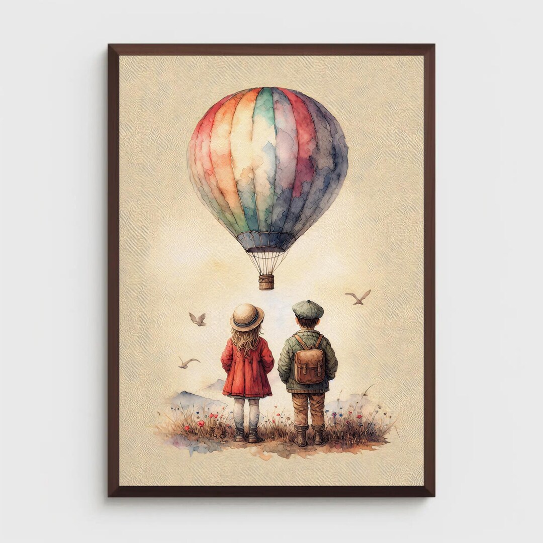 Watercolor Boy and Girl Print: Vintage Hot Air Balloon Nursery Art ...