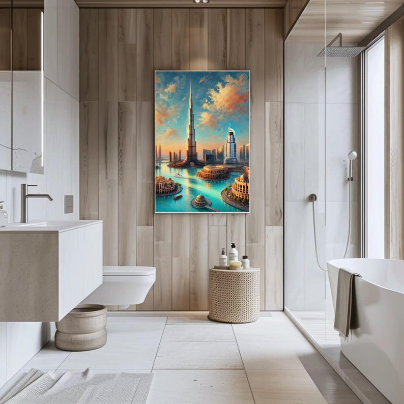 Printable Burj Khalifa Oil Painting | Arab Landmark Wall Art | Dubai ...