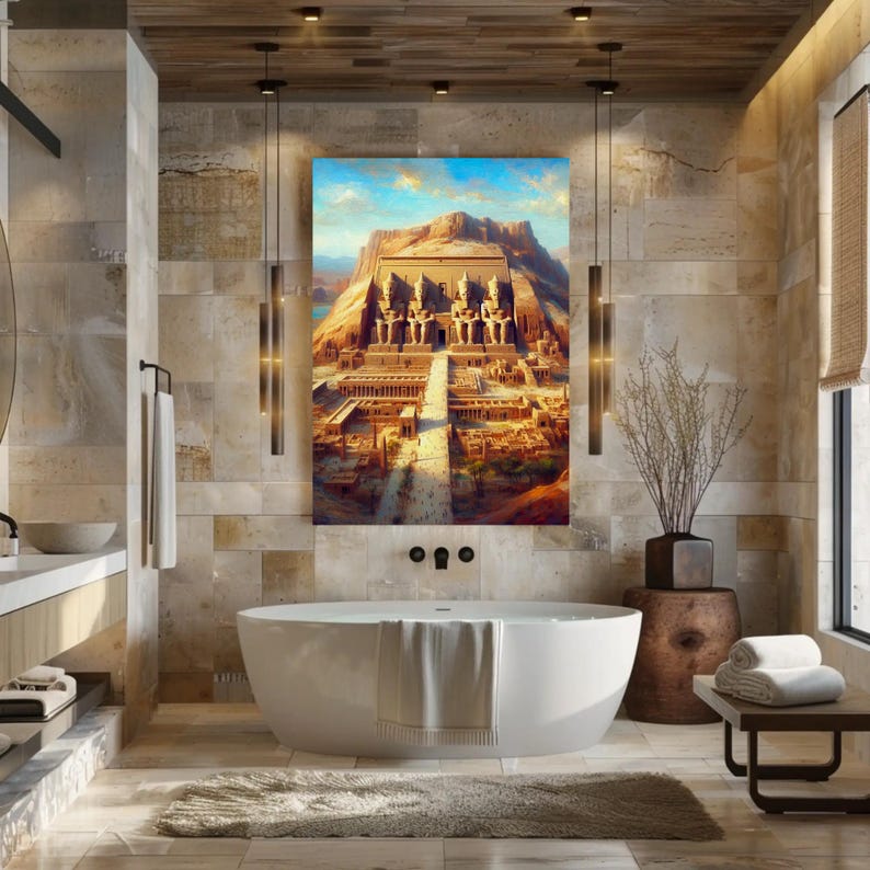 Printable Abu Simbel Oil Painting | Egypt Landmark Wall Art | Ancient ...