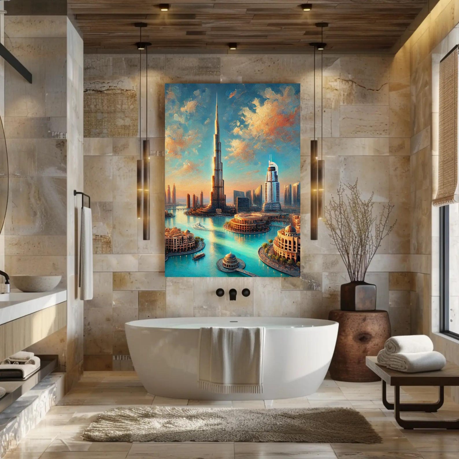 Printable Burj Khalifa Oil Painting | Arab Landmark Wall Art | Dubai ...