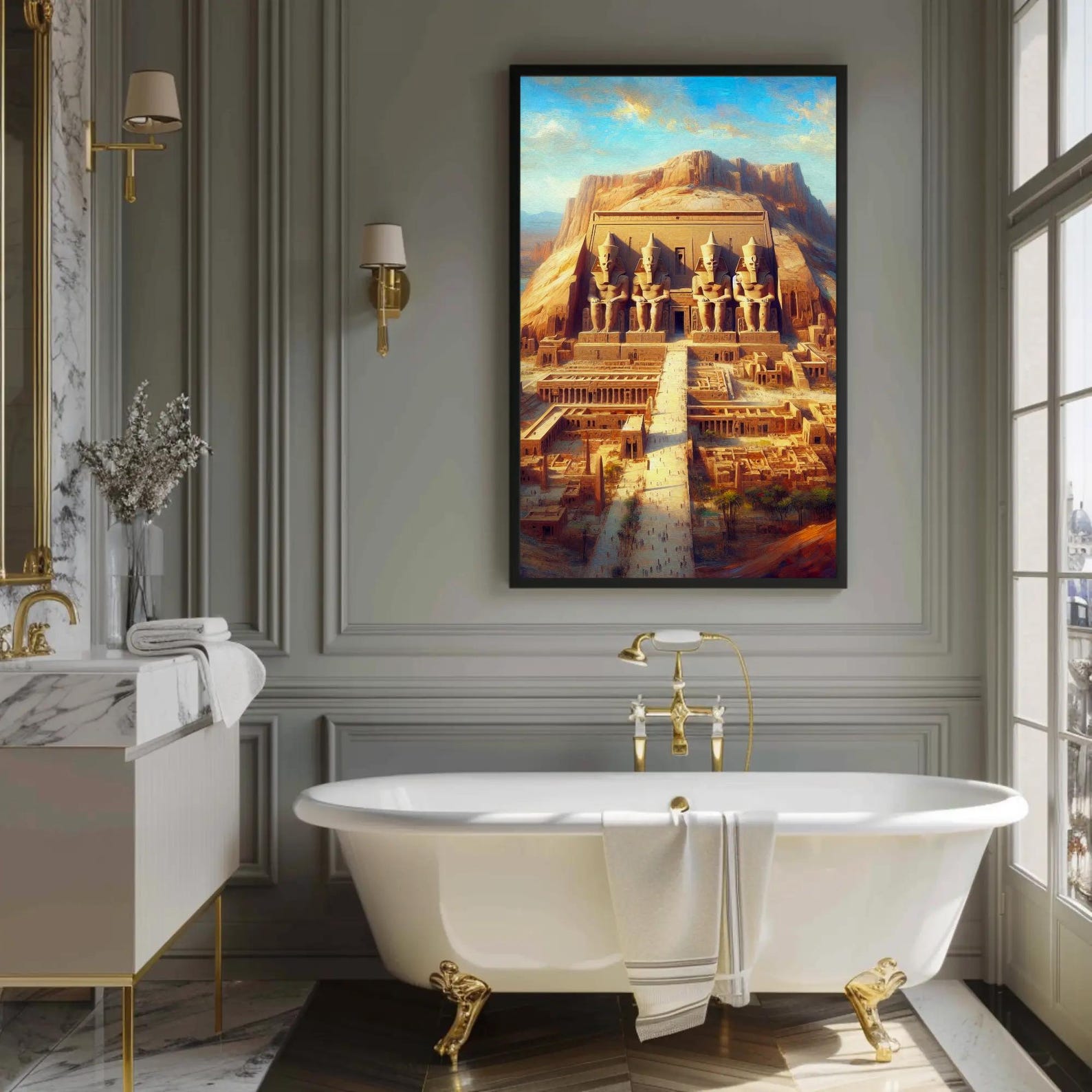Printable Abu Simbel Oil Painting | Egypt Landmark Wall Art | Ancient ...