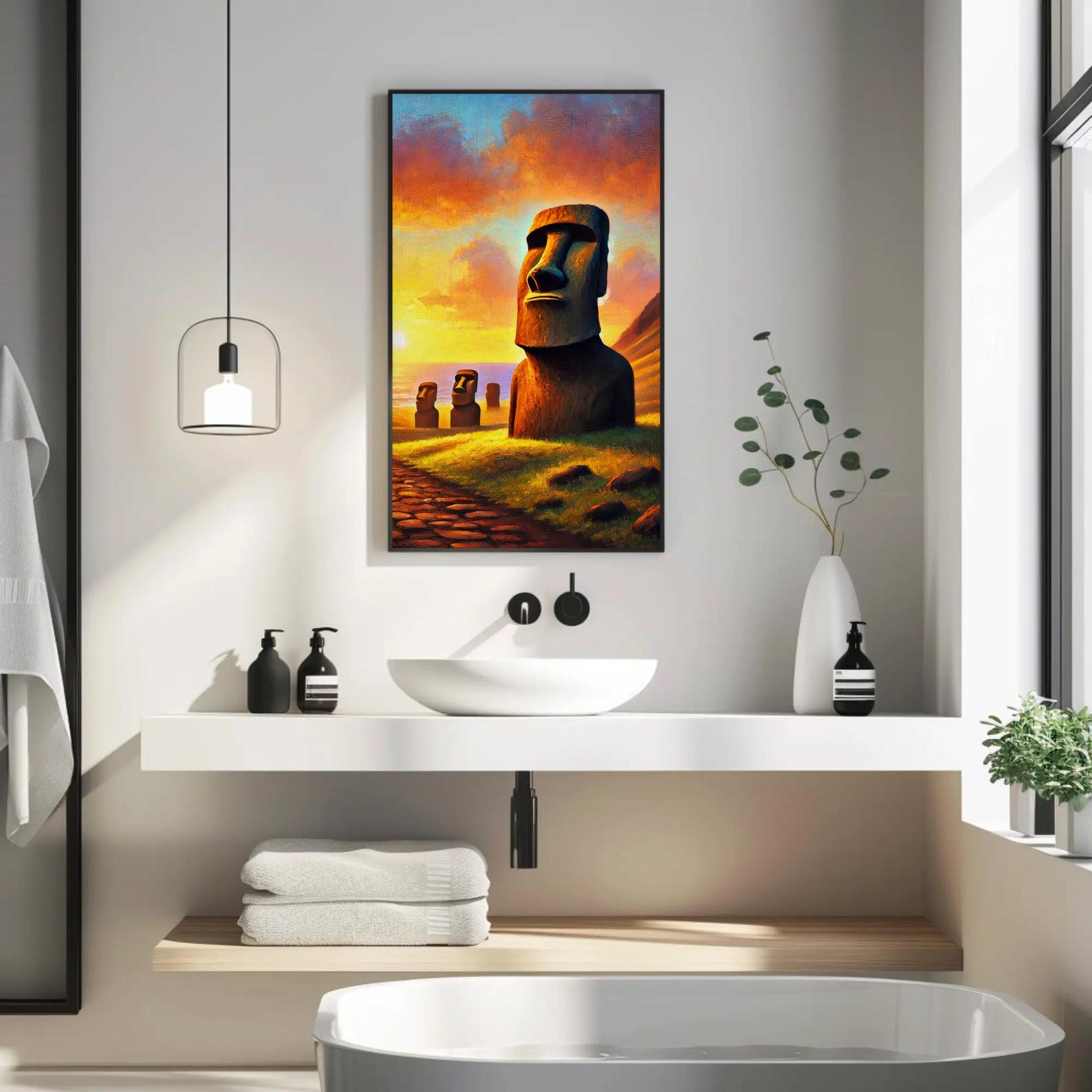 Printable Moai Statue Oil Painting | Polynesian Heritage Wall Art ...