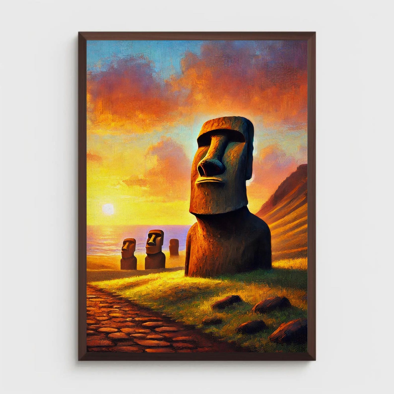 Printable Moai Statue Oil Painting | Polynesian Heritage Wall Art ...