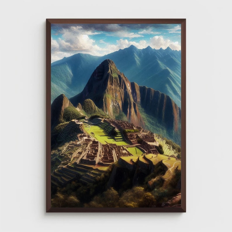 Ancient Machu Picchu Peru Oil Painting, Inca Artwork, Travel Poster ...
