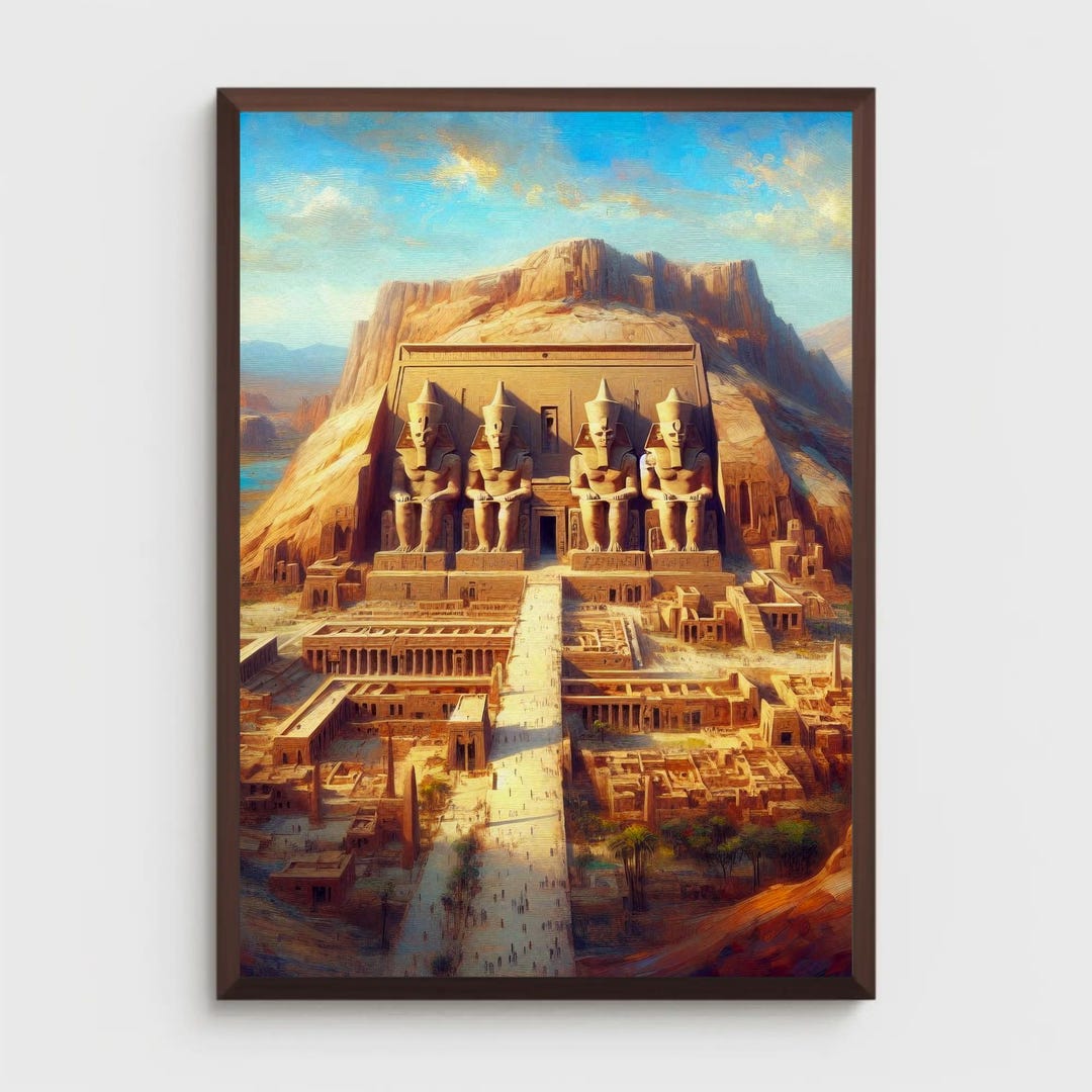 Printable Abu Simbel Oil Painting | Egypt Landmark Wall Art | Ancient ...