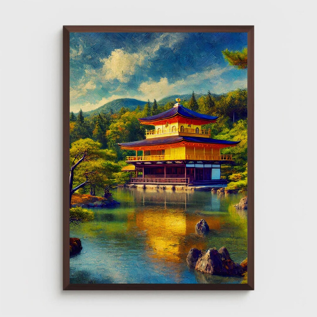 Printable Kinkakuji Temple Oil Painting | Japan Landmark Wall Art ...
