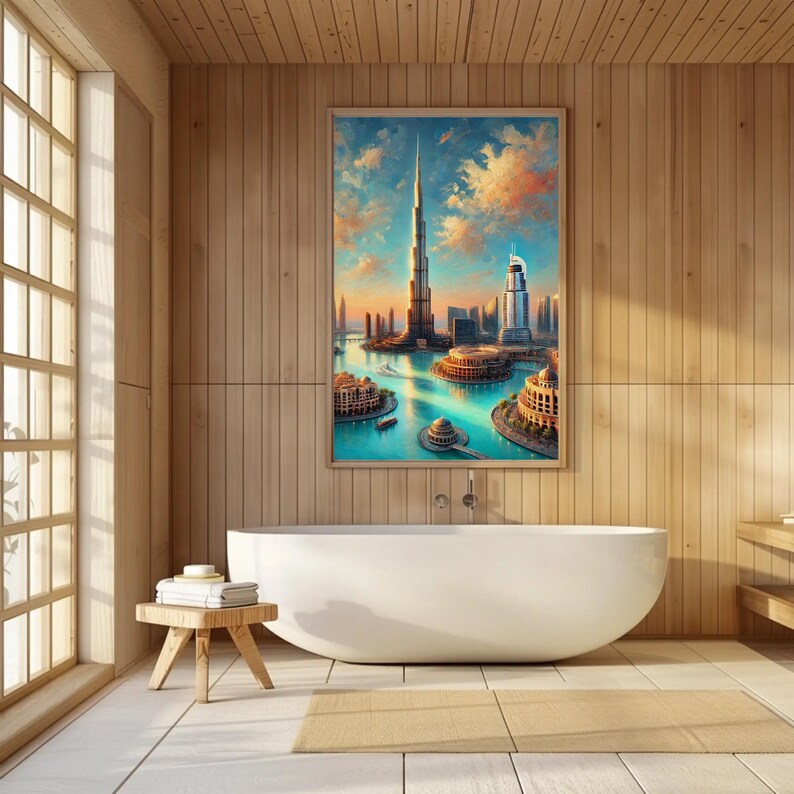 Printable Burj Khalifa Oil Painting | Arab Landmark Wall Art | Dubai ...